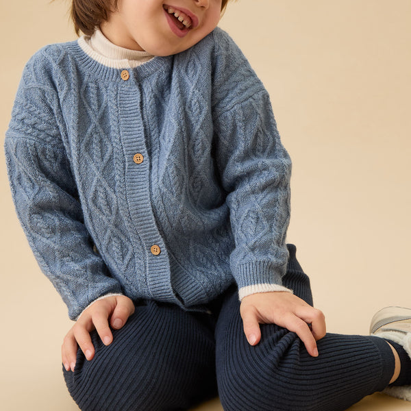 Shop Blue Chunky Knit Baby Cardigan with Buttons | MORI UK