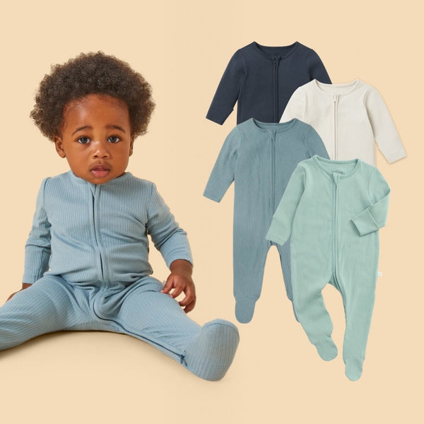 Ribbed Zip-Up Sleepsuit 4-Pack | MORI UK