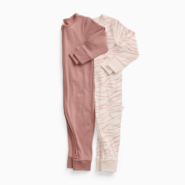 Shop Zebra Sands & Ribbed Clever Zip Sleepsuit 2 Pack | MORI UK