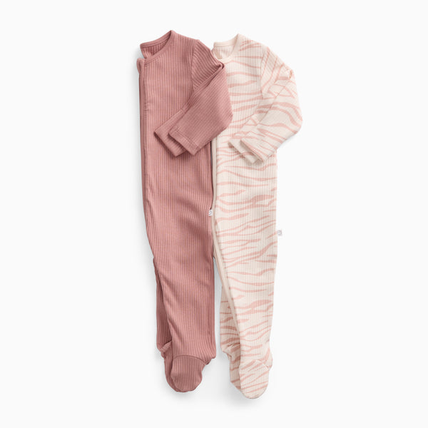 Shop Zebra Sands & Ribbed Clever Zip Sleepsuit 2 Pack | MORI UK