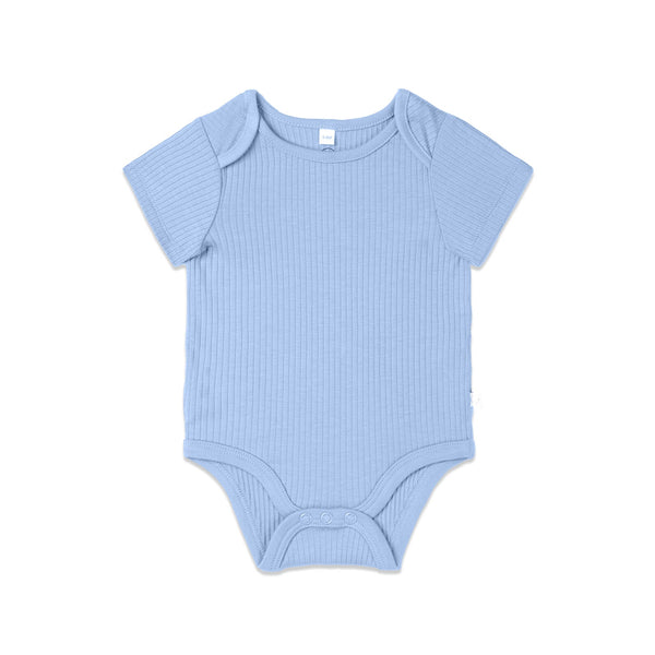 Blue Ribbed Short Sleeve Bodysuit | Baby Bodysuits | MORI UK