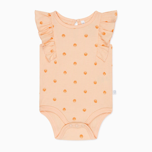 Shell Print Ribbed Frilled Bodysuit | Organic Baby Onesies | MORI UK