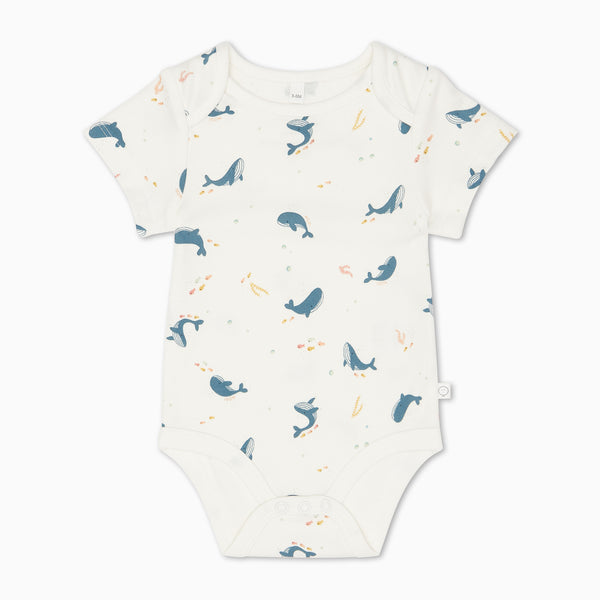 Whale Print Short Sleeve Bodysuit | Organic Baby Onesies | MORI UK