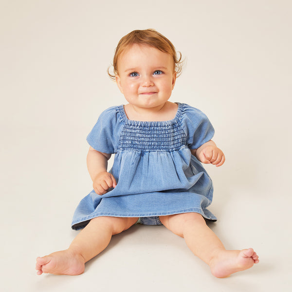 Baby Denim Smocked Dress | Baby Day Outfits | MORI UK