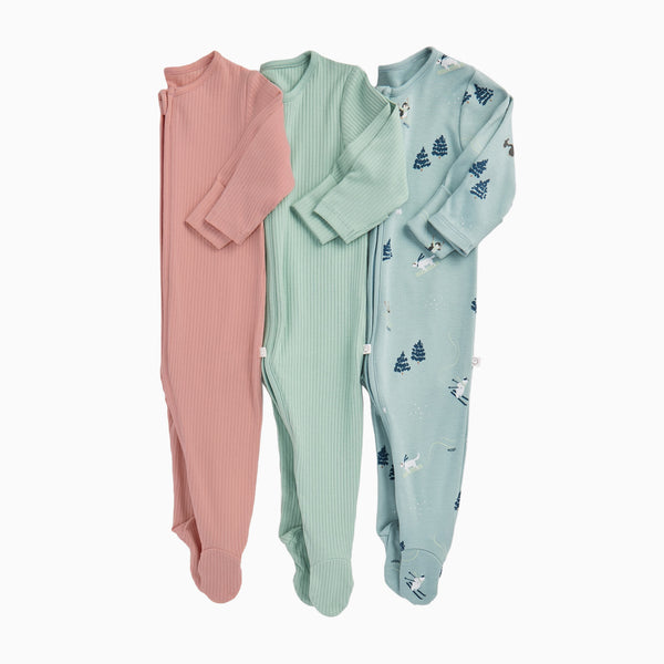 Shop 3-Pack Ski & Ribbed Clever Zip Sleepsuits | MORI UK