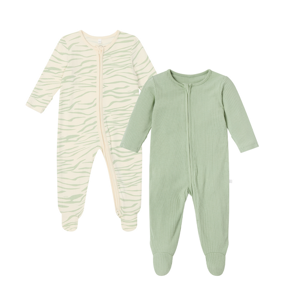 Zebra Stripe Ribbed Clever Zip Sleepsuit 2 Pack | MORI UK
