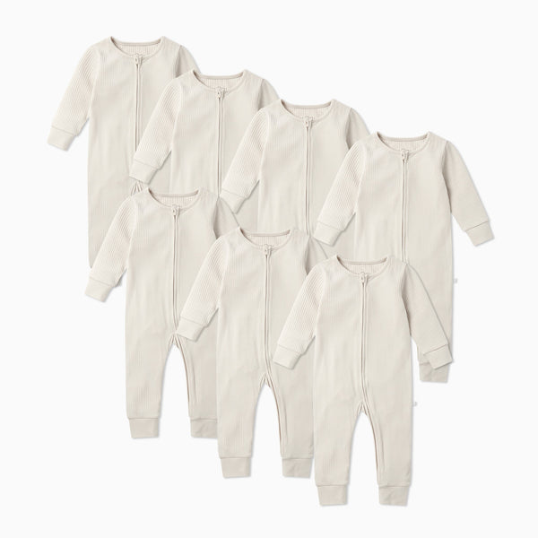 Ribbed Clever Zip Sleepsuit 7 pack | Organic Cotton Sleepsuits | MORI UK