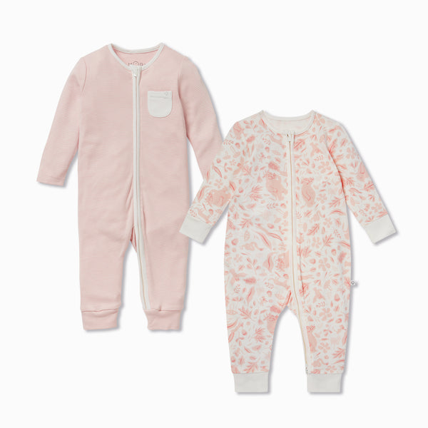 Gruffalo Foxglove Pink Zip-Up Sleepsuit 2 Pack | Baby Sleepsuits | MORI UK