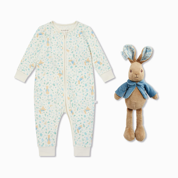 Peter Rabbit Zip-Up Sleepsuit & Soft Toy Set | Baby Gift Sets | MORI UK