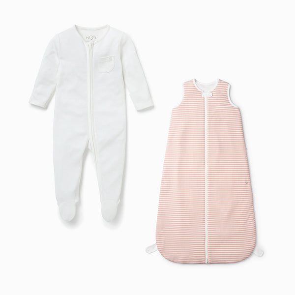 Pink Stripe Front Opening Bedtime Set 1.5 TOG | Organic Baby Sleepwear ...