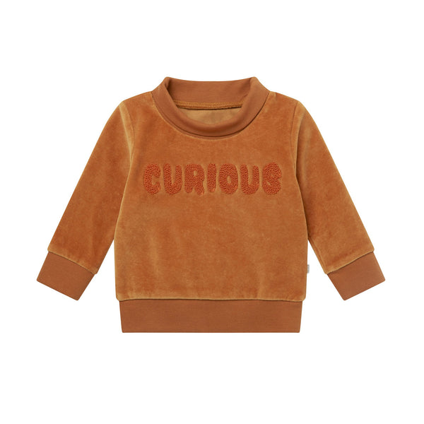 Velour Curious Slogan Sweatshirt | MORI UK